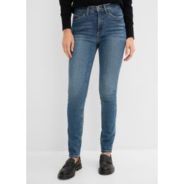 bonprix Slim-Fit-Jeans High Waist, blau, Gr.42, Modische Skinny Jeans in High-Waist-Form, 99% Baumwolle