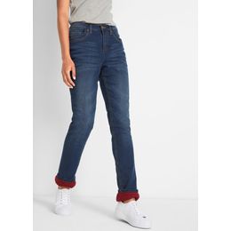 bonprix Straight-Jeans High Waist Thermo, blau, Gr.44, Gef&uuml;tterte Stretch-Jeans im Five-Pocket-Schnitt, 66% Baumwolle