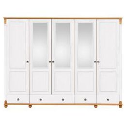 Kleiderschrank OTTO HOME "Tessin", wei&szlig; (wei&szlig;, honig), B:245cm H:191cm T:59cm, Massivholz, Schr&auml;nke, Kleiderschrank, Breite 245 cm, Kiefer massiv, mit Spiegel