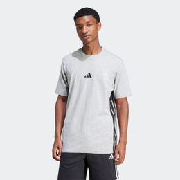 T-Shirt adidas Sportswear "ESSENTIALS 3-STREIFEN SINGLE JERSEY", Herren, Gr. XL, grau (medium grau heather, schwarz), normal, Rundhals, Shirts T-Shirt, mit Rundhalsausschnitt, aus Baumwolle, weiches Single Jersey