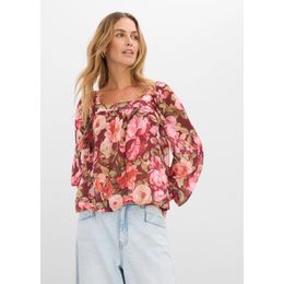 bonprix Bluse mit Ballonsaum, rot, Gr.50, modische Chiffonbluse mit Ballonsaum und Volants am &Auml;rmelsaum