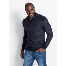 bonprix Feinstrickpullover mit Schalkragen, blau, Gr.68/70 (4XL), Gestrickter Pullover mit Schalkragen und Knebelverschluss am Ausschnitt