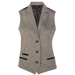 Hellgraue Weste aus Tweed im Fischgr&auml;tmuster der 1920er-Jahre f&uuml;r Damen