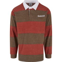 Poloshirt Karl Kani "Karl Kani Karl Kani Og Sport Rugby Shirt", Herren, Gr. L, schwarzbraun, rot, 100% Baumwolle, gestreift, normal, amerikanischer Ausschnitt, Shirts