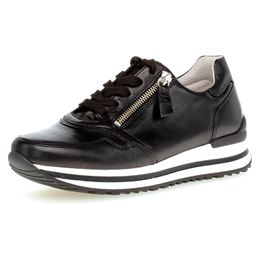 Keilsneaker Gabor "Turin", Damen, Gr. 38, schwarz, Nappaleder, Schuhe Sneaker, mit gepolstertem Schaftrand, Komfortweite H