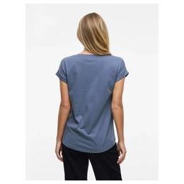 Rundhalsshirt Vila "VIDREAMERS NEW PURE T-SHIRT/SU-NOOS", Damen, Gr. XS, blau (vintage indigo), Jersey, Obermaterial: 50% Baumwolle, 50% Polyester, unifarben, regular fit normal, Rundhals, Shirts Rundhalsshirt, Baumwollmischung, regular fit