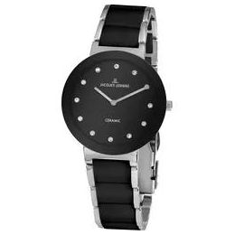 Keramikuhr Jacques Lemans "Monaco", schwarz (schwarz, silberfarben), Armbanduhren, Damen, Quarzuhr, Armbanduhr, Damenuhr, geh&auml;rtetes Crystexglas, Steine