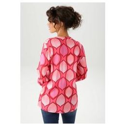 Schlupfbluse Aniston CASUAL, Damen, Gr. 48, rot (pink, bordeaux, lavendel, orange, rosa, ros&eacute;, apricot), Web, Obermaterial: 100% Viskose, bedruckt, gemustert, l&auml;ssig geschnitten Po-bedeckend, V-Ausschnitt, 1-Knopf-Manschette, Blusen Schlupfbluse, mit farbharmonischem, grafischen Druck