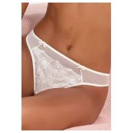 String Lascana "Gabriella", Damen, Gr. 32/34, beige (creme), Spitze, Obermaterial: 50% Polyamid, 30% Polyester, 20% Elasthan, Unterhosen String, aus Mesh mit hauchzarter Stickerei, transparente Unterw&auml;sche