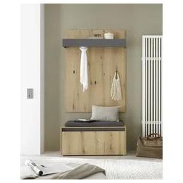 Garderoben-Set Home Affaire "GIRON/CiTY, moderne Garderobe, Komplettset mit viel Stauraum", eiche evoke, B:100cm H:170cm T:40cm, Holzwerkstoff, Kastenm&ouml;bel-Sets, enth&auml;lt Garderobenpaneel & Schuhbank inkl. Sitzkissen, 100 cm breit