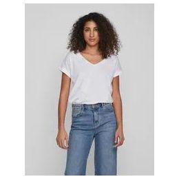 V-Shirt Vila "VIDREAMERS NEW V-NECK T-SHIRT - NOOS", Damen, Gr. XS, wei&szlig; (optical snow), Jersey, Obermaterial: 50% Baumwolle, 50% Polyester, unifarben, regular fit normal, V-Ausschnitt, Umschlagbund, Shirts