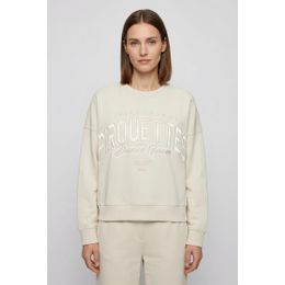 Sweater BOSS Orange "Ever Premium Damenmode", Damen, Gr. L (40), open wei&szlig; 118, Sweatware, Obermaterial: 100% Baumwolle, bestickt, unifarben, oversize normal, Rundhals, Rippb&uuml;ndchen, Sweatshirts Sweater, im Oversized Fit, Rundhalsform