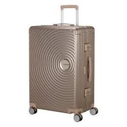 Hartschalen-Trolley American Tourister "SOUNDBOX ALU, verschiedene Gr&ouml;&szlig;en und Farben", Gr. B/H/T: 52cm x 77cm x 30cm 100 l, braun (bronze), Aluminium, Koffer, Hartschalen-Koffer zwei TSA-Schl&ouml;sser Aluminium-Koffer