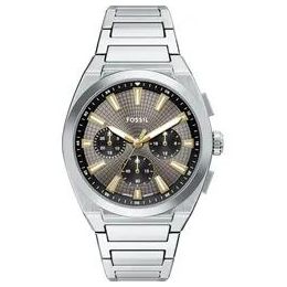 Chronograph Fossil "Everett", grau (edelstahlfarben, grau), Armbanduhren, Herren, Chronograph, Quarzuhr, Armbanduhr, Herrenuhr, Edelstahlarmband, analog