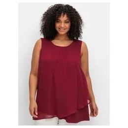 Longtop sheego, Damen, Gr. 54, rot (rubinrot), 100% Polyester, R&uuml;ckenteil:5% Elasthan, 95% Viskose, unifarben, Rundhals, Tops