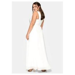 Abendkleid sheego "Abendkleid", Damen, Gr. 50, Normalgr&ouml;&szlig;en, wei&szlig; (sanftes wei&szlig;), 100% Polyester, Unterrock:55% Baumwolle, 45% Polyester, unifarben, lang, herzf&ouml;rmiger Ausschnitt, Kleider Abendkleid