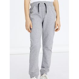 Jogginghose name it "NKMSWEAT f&uuml;r Jungen mit verstellbarem Bund und Kordelzug", M&auml;dchen, Gr. 110, N-Gr, grau (grau melange), Sweatware, Obermaterial: 80% Baumwolle, 20% Polyester, unifarben, regular fit kn&ouml;chellang, Hosen Jogginghose, unifarben, casual, regular fit, Baumwollmix, Rundhals