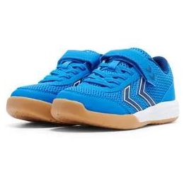 Hallenschuh Hummel "MULTIPLAY FLEX VC JR", M&auml;dchen, Gr. 26, wei&szlig; (blau, wei&szlig;), Synthetik, Schuhe Hallenschuh, Indoor Sportschuhe mit Klettverschluss, nicht abf&auml;rbende Sohle