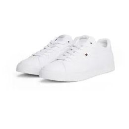 Plateausneaker Tommy Hilfiger "ICON COURT SNEAKER", Damen, Gr. 41, wei&szlig;, Nappaleder, Schuhe Plateausneaker, Freizeitschuh, Halbschuh, Schn&uuml;rschuh mit Flaggen-Logo