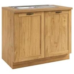 Sp&uuml;lenschrank Home Affaire "Teramo", natur, B:100cm H:85cm T:60cm, Massivholz, Schr&auml;nke, Sp&uuml;lenschrank, Breite 100 cm, inkl. Einbausp&uuml;lbecken