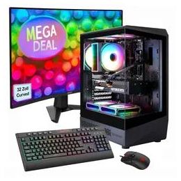 GAMEMAX PC-Komplettsystem "MegaDeal Vista COC AB 2619 Ryzen 5 7500F RTX 5060Ti 32GB DDR5 1TB SSD", Energieeffizienz: E (A-G), schwarz, Microsoft Windows 11 Home (64 Bit), 32 GB RAM 1.000 GB SSD, Computer_Komplettsysteme, Windows 11, DDR5 RAM + MSI MAG 32C6 Curved Monitor, 80cm (32")