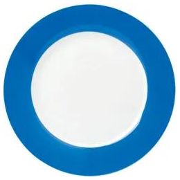 Dessertteller Van Well "Vario", blau (blau, wei&szlig;), B:21cm H:6,5cm T:21cm &Oslash;:20cm, Porzellan, Speiseteller, Teller Set, Porzellan, sp&uuml;lmaschinen- und mikrowellengeeignet, &Oslash; 20 cm