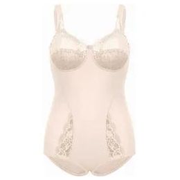 Body SuSa "Latina", Damen, Gr. 85, Cup B, beige (pure beige), Obermaterial: 78% Polyamid, 15% Elasthan, 7% Baumwolle, figurbetont, Bodys Body, stark formend, Glitzer-Effekt, Spitze, ohne B&uuml;gel