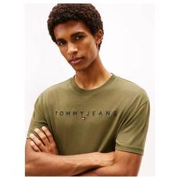 Tommy Hilfiger T-Shirt TOMMY JEANS "TJM REG LINEAR LOGO TEE EXT", Herren, Gr. M, dunkelgr&uuml;nery, Single Jersey, Obermaterial: 100% Baumwolle, bestickt, unifarben, regular fit normal, Rundhals, abgesteppte Kante, Shirts T-Shirt, Rundhals, Regular Fit