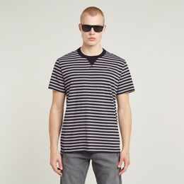 G-Star Raw T-Shirt G-STAR "Nifous Stripe", Herren, Gr. L, schwarz (dk schwarz, grau alloy stripe), Jersey, Obermaterial: 100% Baumwolle, gestreift, regular fit, Rundhals, krempelbar, Shirts T-Shirt, mit geripptem Einsatz vorne