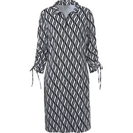Heine Damen Jerseykleid mit &Auml;rmel-Raffungen schwarz-wei&szlig;-bedruckt Gr&ouml;&szlig;e 48