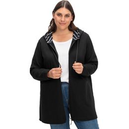 sheego Damen Sweatjacke in Longform, innen angeraut schwarz Gr&ouml;&szlig;e 52/54