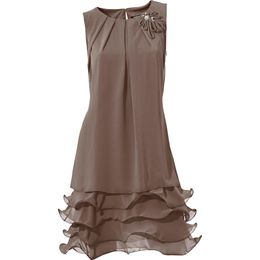 Heine Damen Cocktailkleid mit R&uuml;schen am Saum taupe Gr&ouml;&szlig;e 38