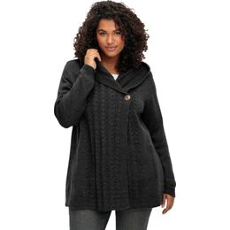 sheego by Joe Browns Damen Kapuzenstrickjacke mit Knopf anthrazit Gr&ouml;&szlig;e 52/54
