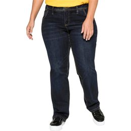 sheego Damen Gerade Jeans mit Used-Effekten dark blue denim Gr&ouml;&szlig;e 28