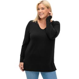 sheego Damen Strickpullover mit V-Ausschnitt schwarz Gr&ouml;&szlig;e 44/46