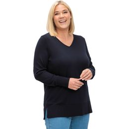 sheego Damen Strickpullover mit V-Ausschnitt tiefblau Gr&ouml;&szlig;e 44/46