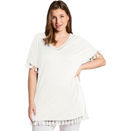 sheego Damen Longshirt mit Quasten ecru Gr&ouml;&szlig;e 56/58