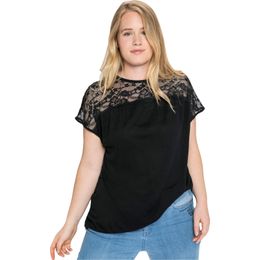 sheego Damen Spitzenshirt in A-Linie schwarz Gr&ouml;&szlig;e 48/50