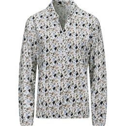 CR&Eacute;ATION L Damen Langarm-Bluse mit Elastik-Abschl&uuml;ssen ecru-bleu-bedruckt Gr&ouml;&szlig;e 50