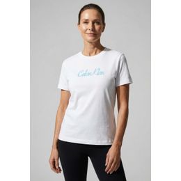 T-Shirt Calvin Klein Jeans "SS 20s CLASSIC LOGO TEE", Damen, Gr. L (42), wei&szlig; (brilliant wei&szlig;), Single Jersey, Obermaterial: 100% Baumwolle, unifarben, klassisch normal, Rundhals, eingesetzt abgesteppte Kante, Shirts T-Shirt, Mit Rundhalsausschnitt