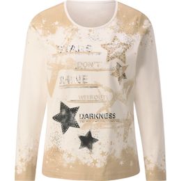 CR&Eacute;ATION L Damen Print-Shirt mit gl&auml;nzendem Sternendruck champagner-schwarz-bedruckt Gr&ouml;&szlig;e 38