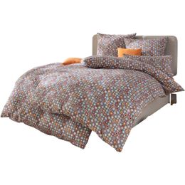w&auml;schepur unisex Bettw&auml;sche mit Kreise-Motiven grau-erdbeere-bedruckt, Gr&ouml;&szlig;e 40x80/135x200 cm
