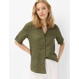 Kurzarmbluse Brax "Style VERI", Damen, Gr. 36, olivgr&uuml;n, Web, 100% Leinen, V-Ausschnitt, Blusen