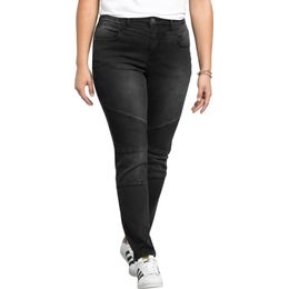 sheego Damen Skinny Jeans im Biker-Look black denim Gr&ouml;&szlig;e 28