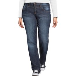 sheego Damen Gerade Jeans mit Used-Effekten dark blue denim Gr&ouml;&szlig;e 20
