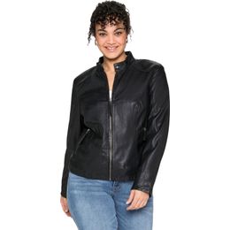 sheego Damen Lederjacke im Biker-Stil schwarz Gr&ouml;&szlig;e 48