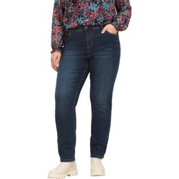 sheego Damen Jeans schmal, mit extra-weitem Oberschenkel dark blue denim Gr&ouml;&szlig;e 27