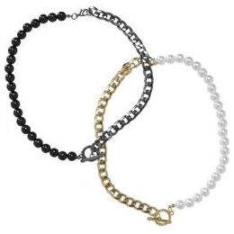 Halsreif Urban Classics "Urban Classics Unisex Half Pearl Exchangable Necklace 2-Pack", gold, gunmetal, Halsketten, Damen, onesize, 50% Eisen, 50% Plastik