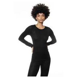 Langarmshirt Mey "Wool Love", Damen, Gr. S/M, schwarz, Feinstrick, Obermaterial: 70% Schurwolle, 30% Seide, unifarben, figurbetont h&uuml;ftbedeckend, Rundhals, gerader Abschluss, Shirts Langarmshirt, schmale Passform, Langarm, Rundhals-Ausschnitt, Merino-Schurwolle