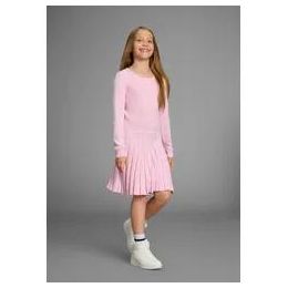 Strickkleid Kangaroos "Kleid feinem Zopf-Strick und Faltenrock", M&auml;dchen, Gr. 152/158, N-Gr, rosa, Feinstrick, Obermaterial: 100% Baumwolle, Zopfmuster, festlich, figurumspielend kniefrei, Rundhals, Kleider Strickkleid, Niedliches Strickkleid mit Zopfmuster